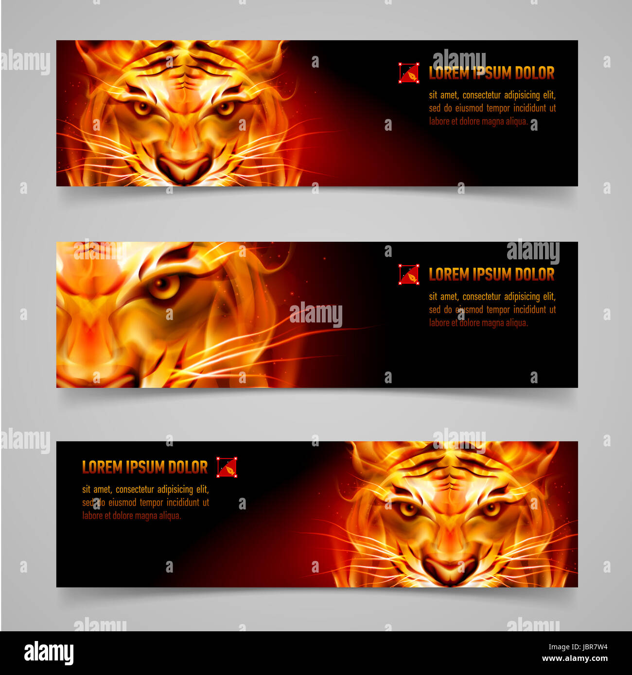 Set banners. Fire tiger message. Black background Stock Photo - Alamy