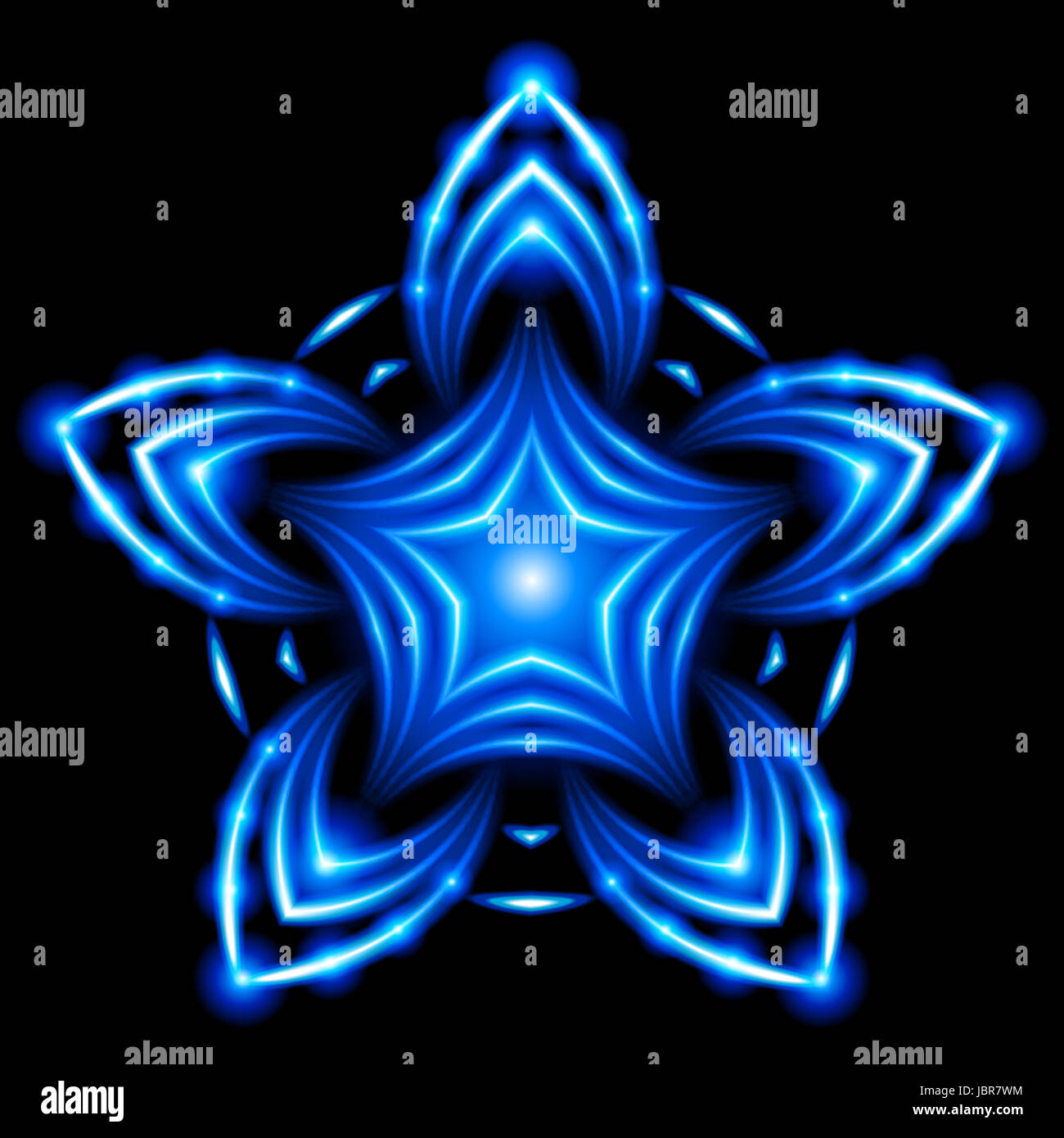 Symmetrical five-pointed snowflake is shining on the black color Stock ...