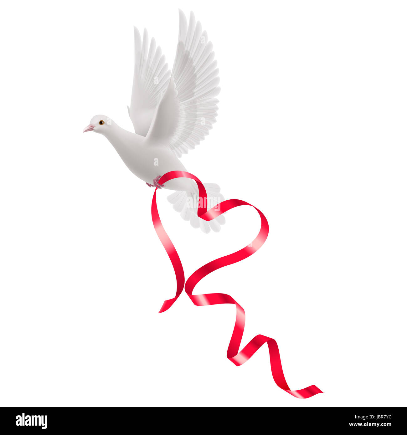 Dove with red ribbon in the white background Stock Photo - Alamy