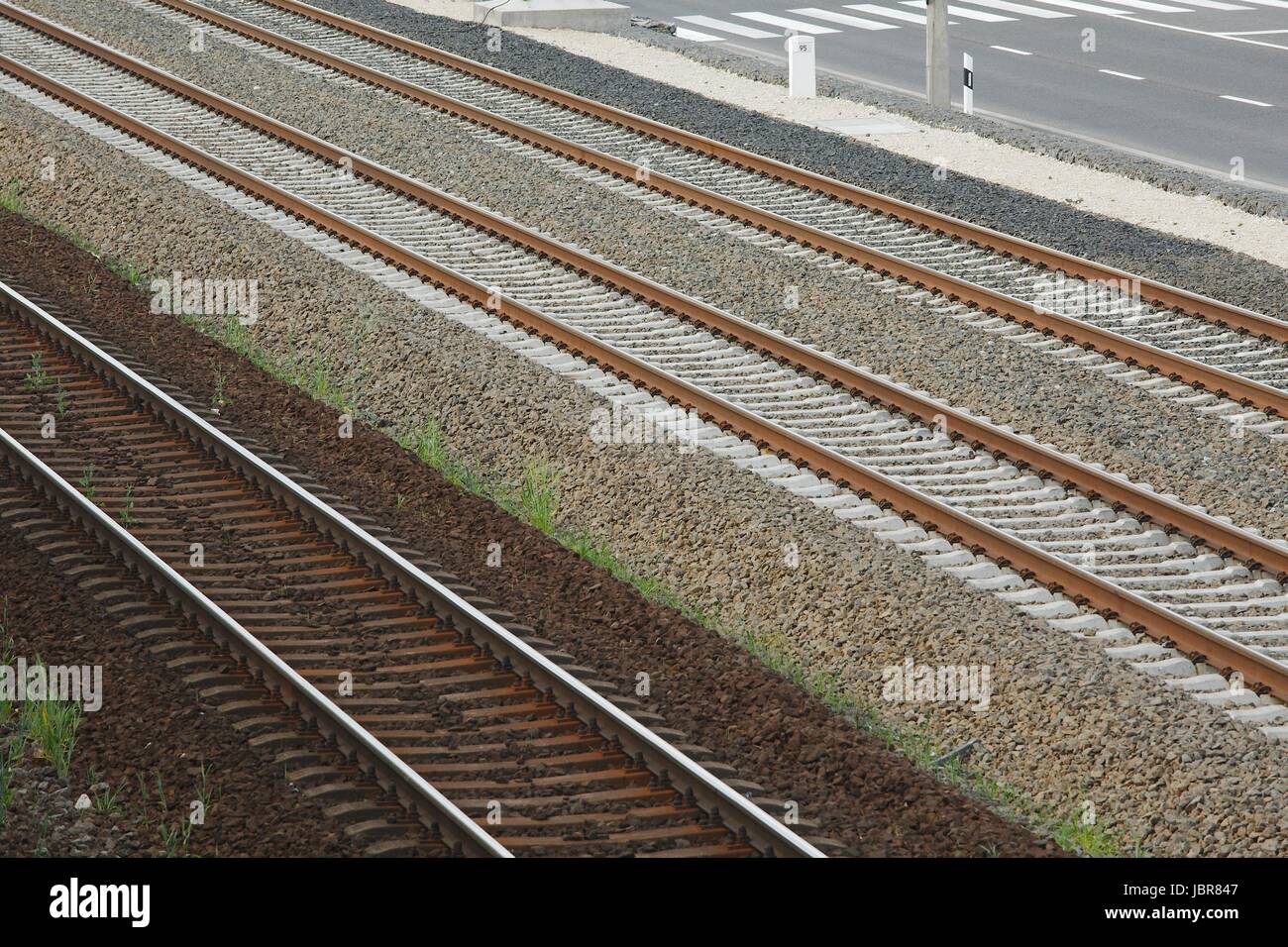 A pair of railway tracks viewed from above Stock Photo - Alamy