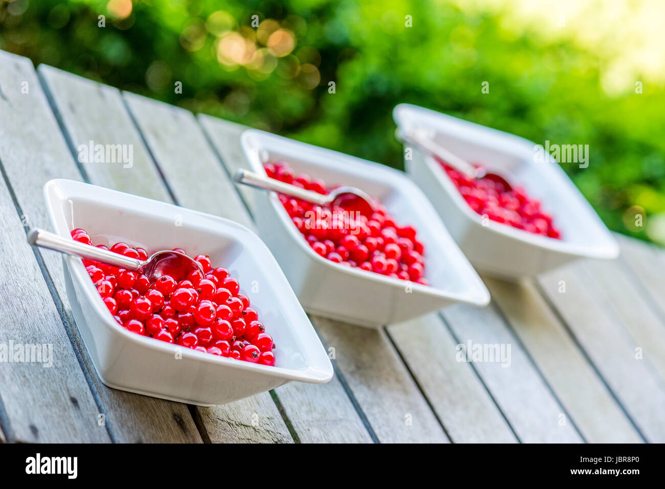 three bowls filled with red currant, shallow depth of field Stock Photo ...