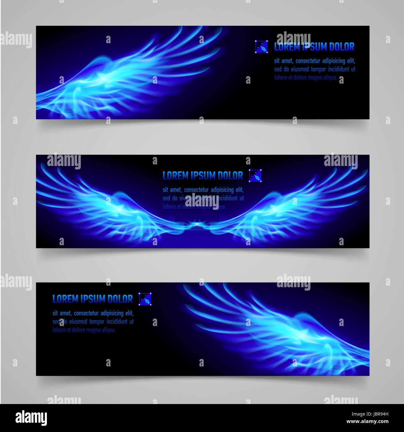 Mystic banners with blue flaming wings for your design Stock Photo - Alamy
