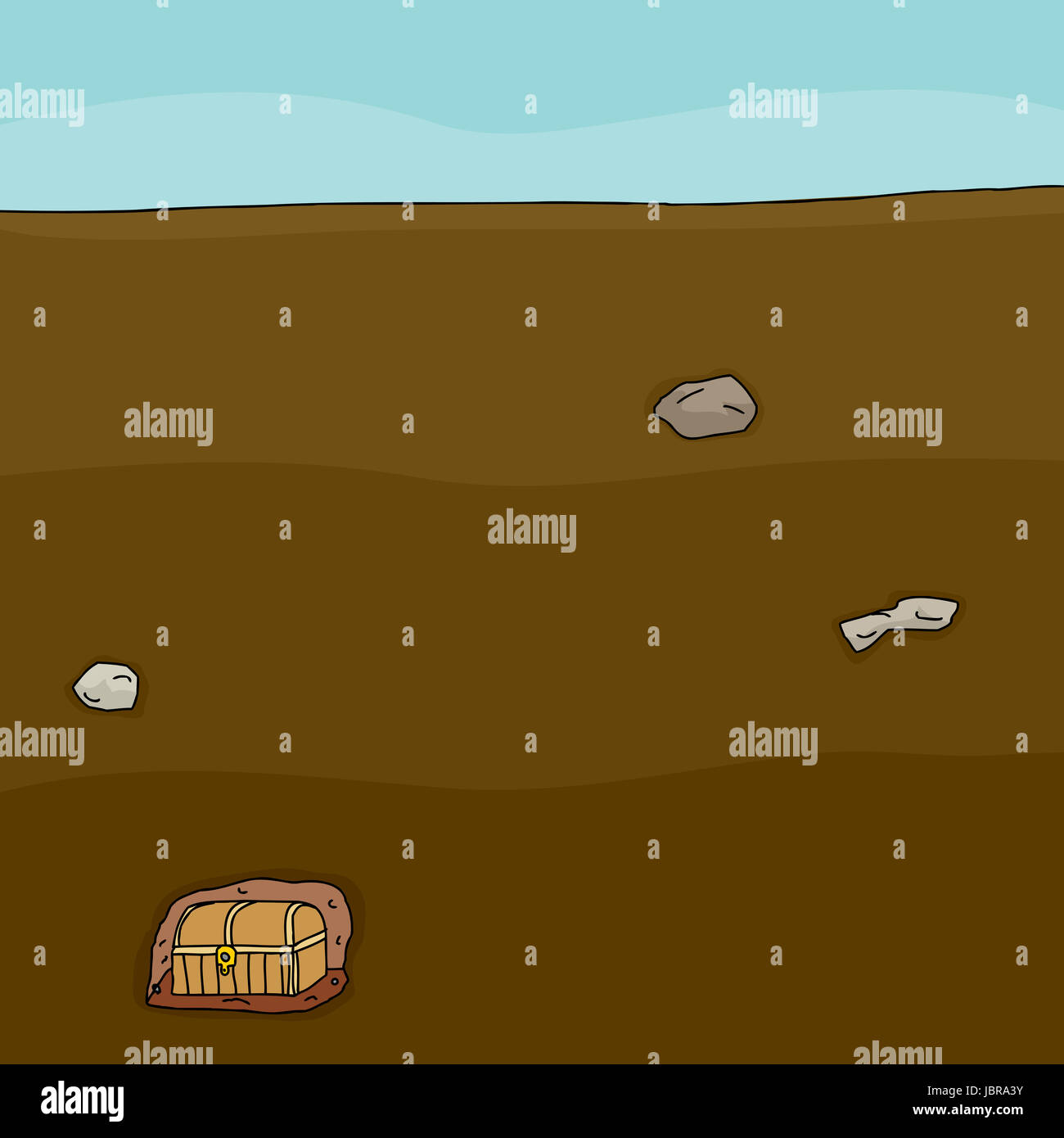 Single hidden treasure chest buried deep underground Stock Photo - Alamy