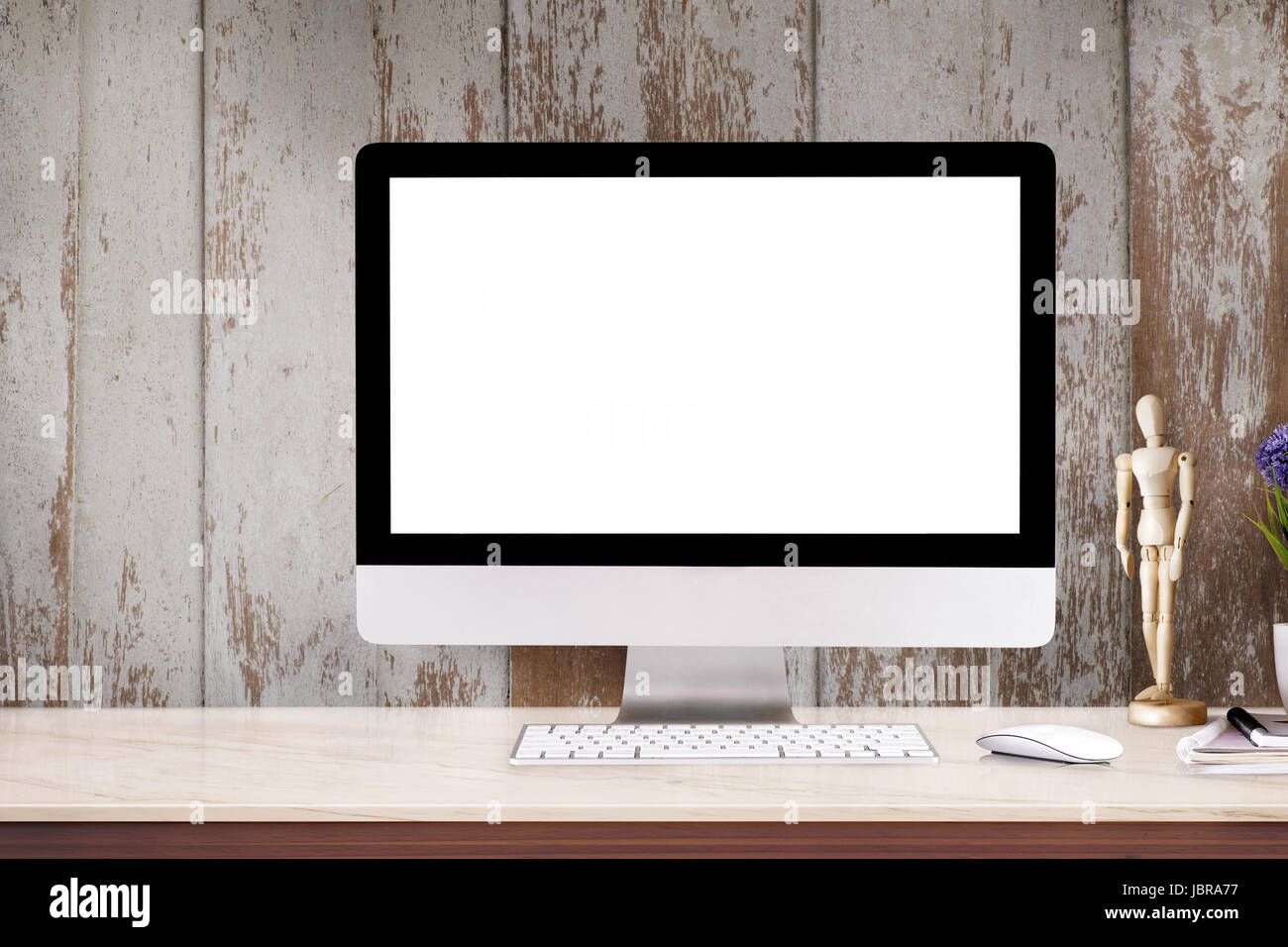 Comfortable workplace with modern desktop computer. Blank screen for ...