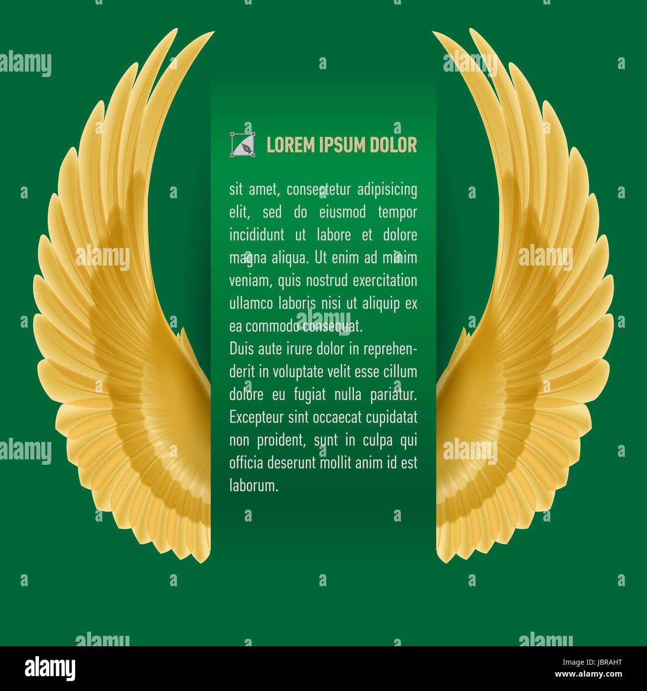 Sheet of paper with text with wings on both sides. Green background ...
