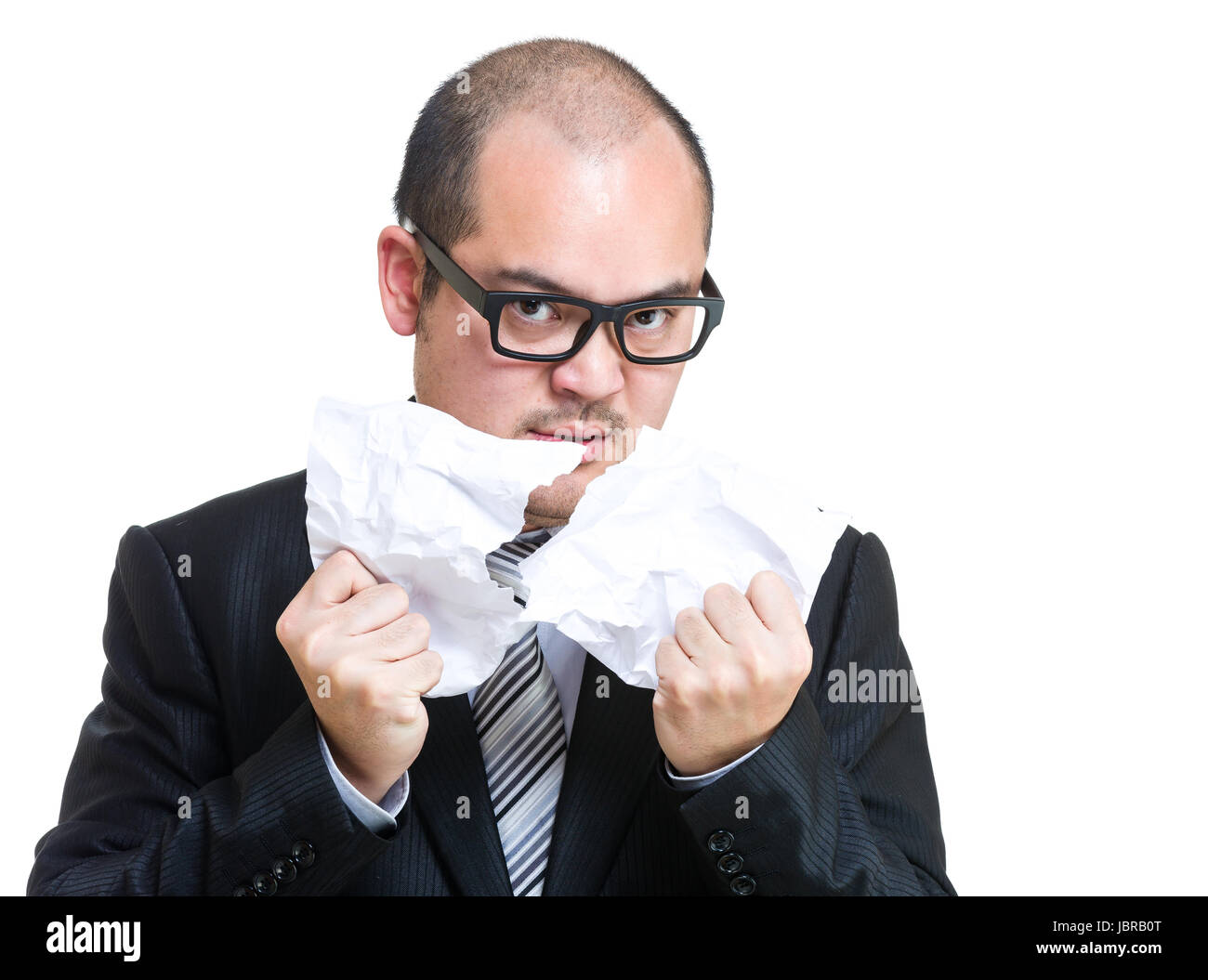 Businessman tear off paper Stock Photo - Alamy