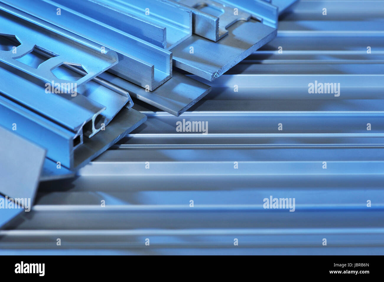 aluminum profile strips in blue light Stock Photo - Alamy