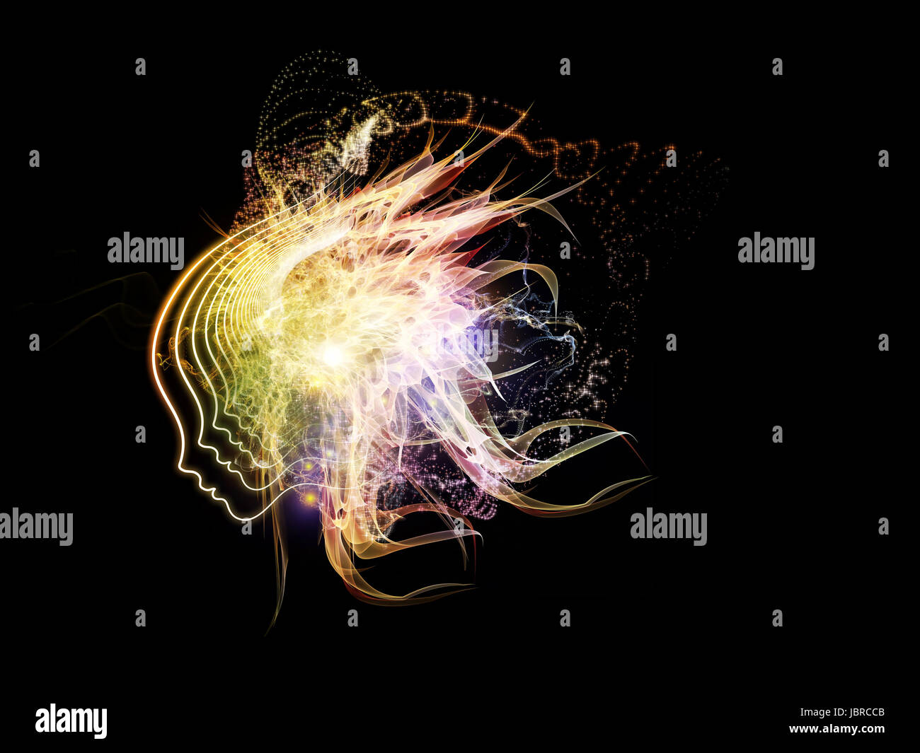 Light Soul series. Design made of girl line profile and lights on the ...