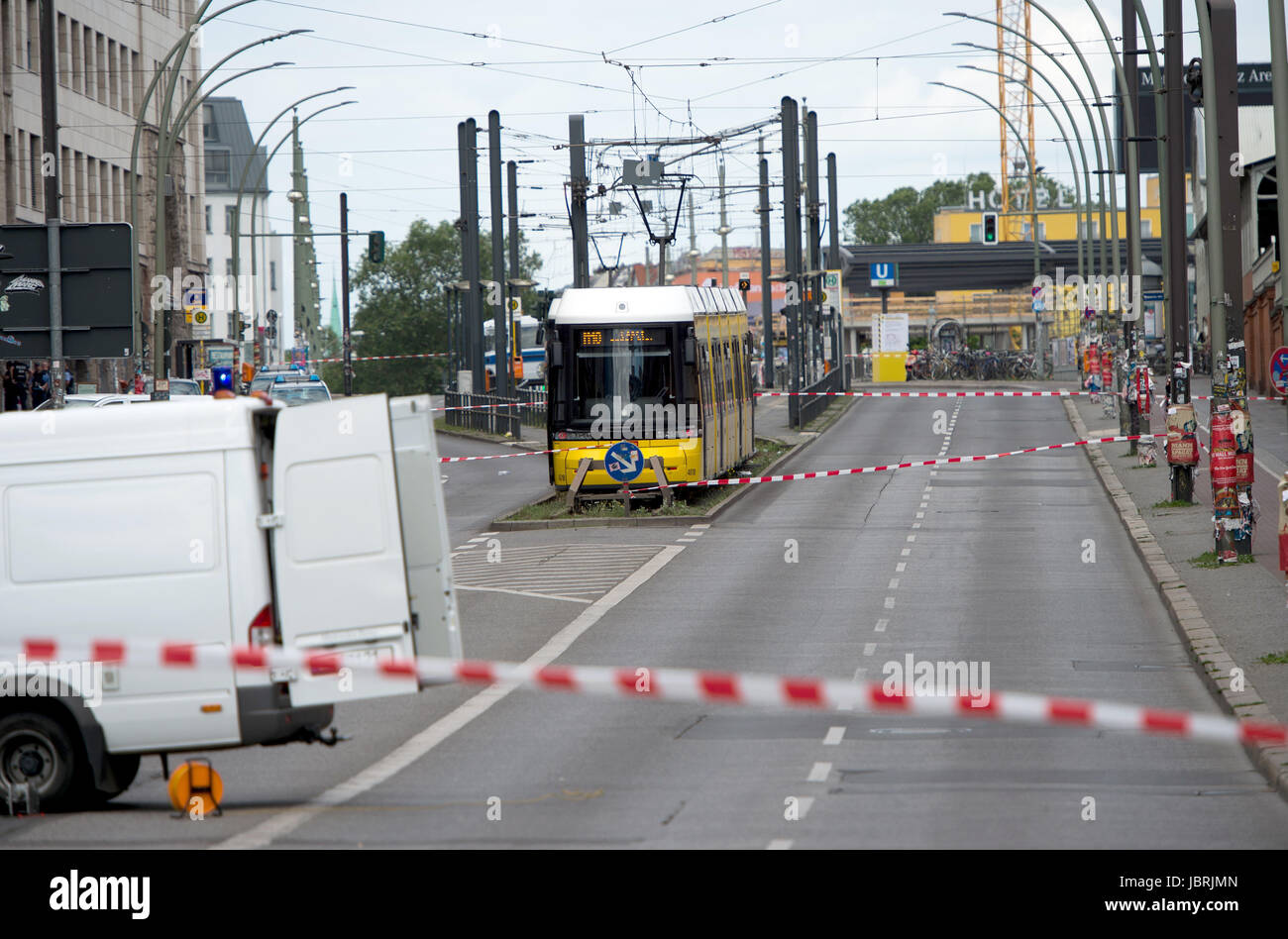 dpatop - A police barricade can be seen at the Tram station of ...