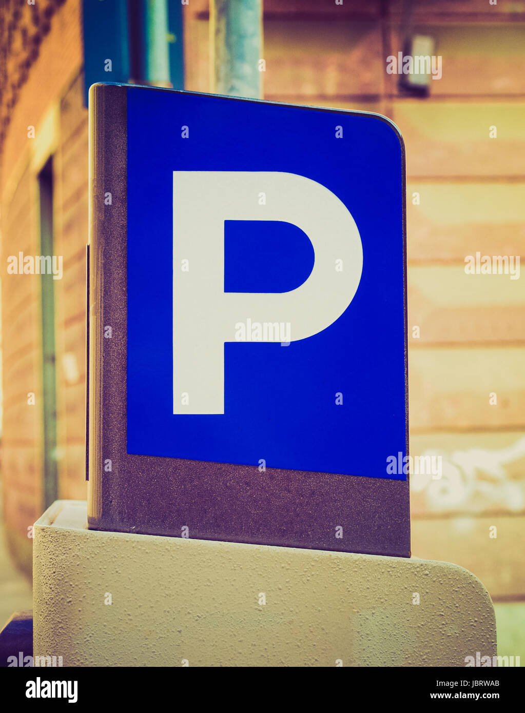 Vintage retro looking A road sign for a parking area Stock Photo - Alamy