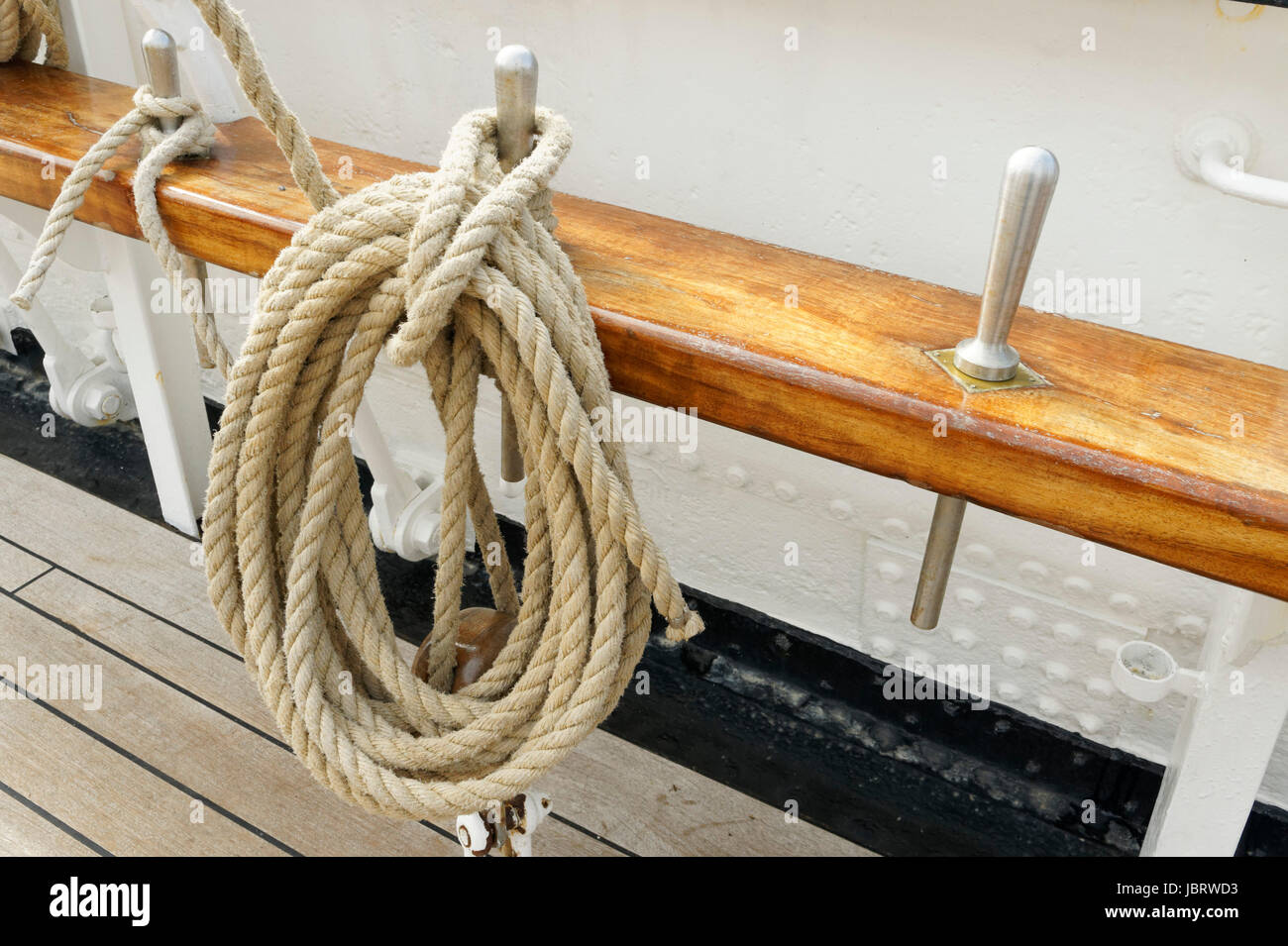 marine rope on top a old ship deck Stock Photo - Alamy