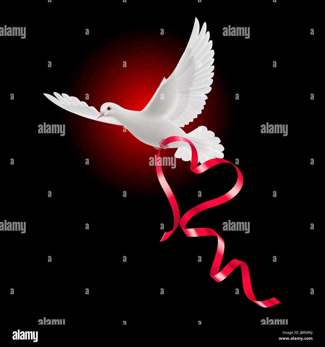 White dove with red ribbon and the dark background Stock Photo - Alamy