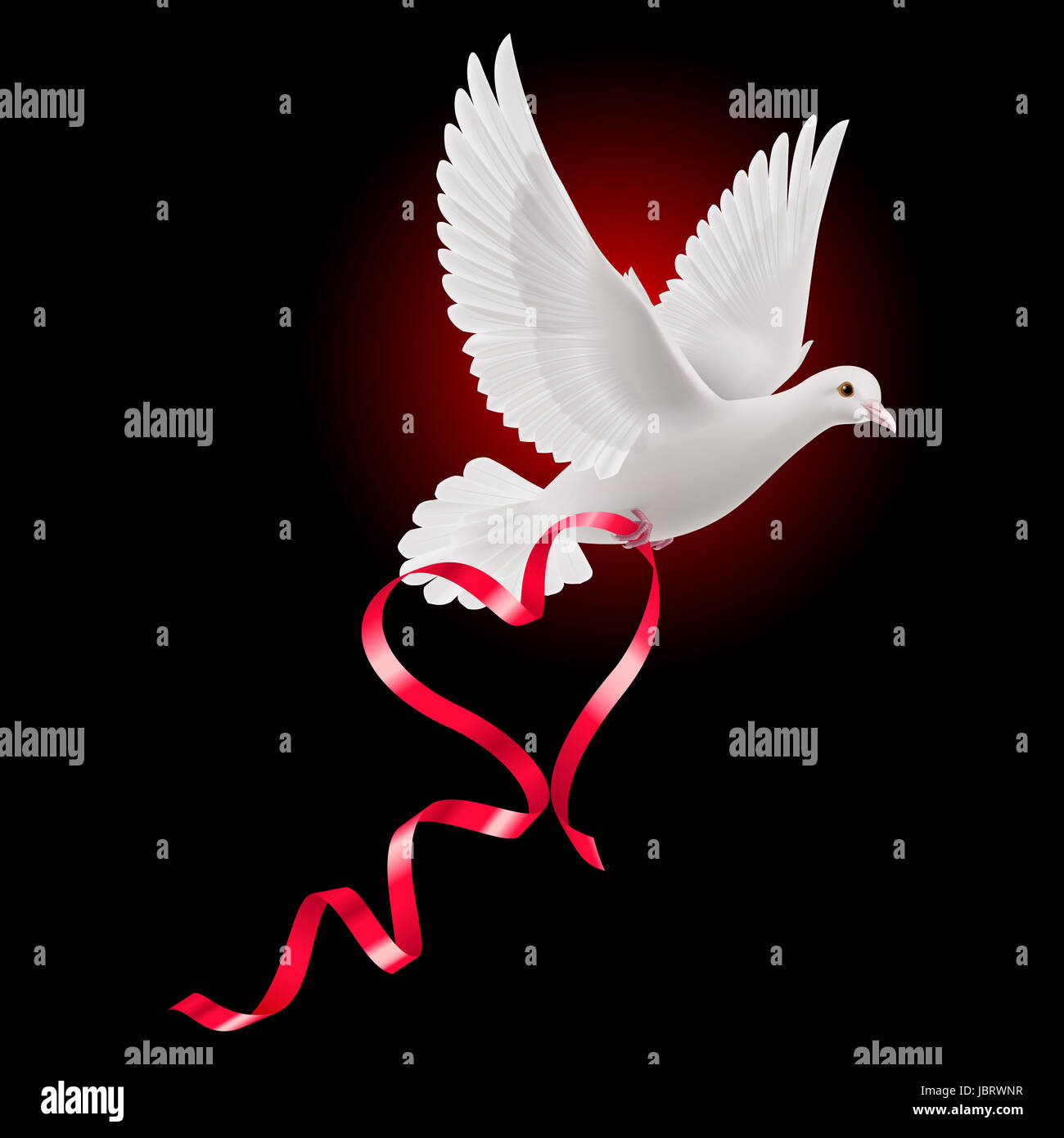 White dove with red ribbon with the dark background Stock Photo - Alamy