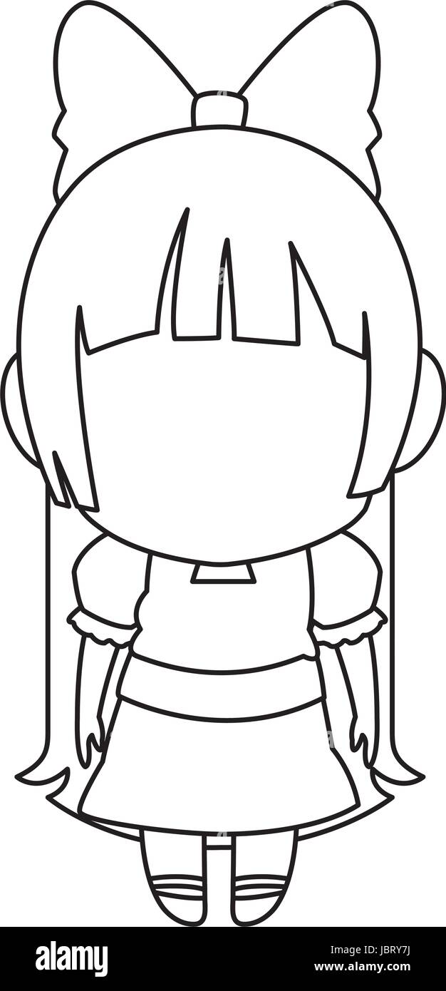 manga anime girl chibi character contour vector illustration Stock ...