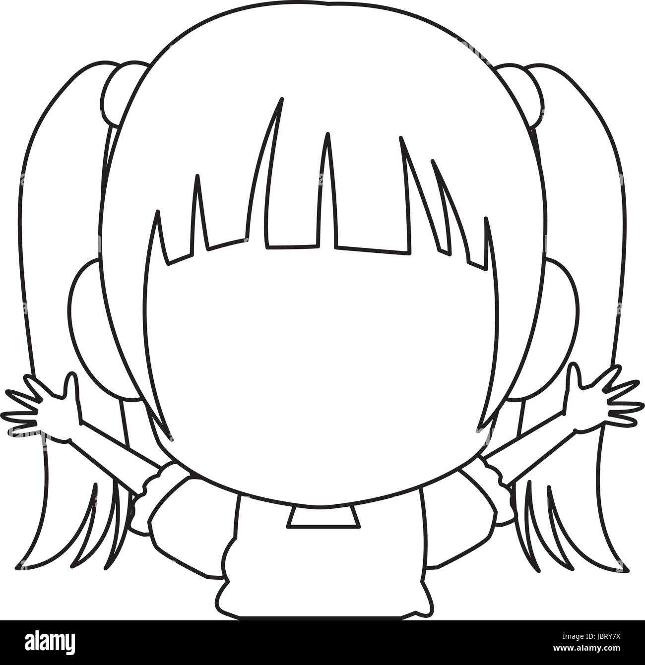 manga anime girl chibi character contour vector illustration Stock ...