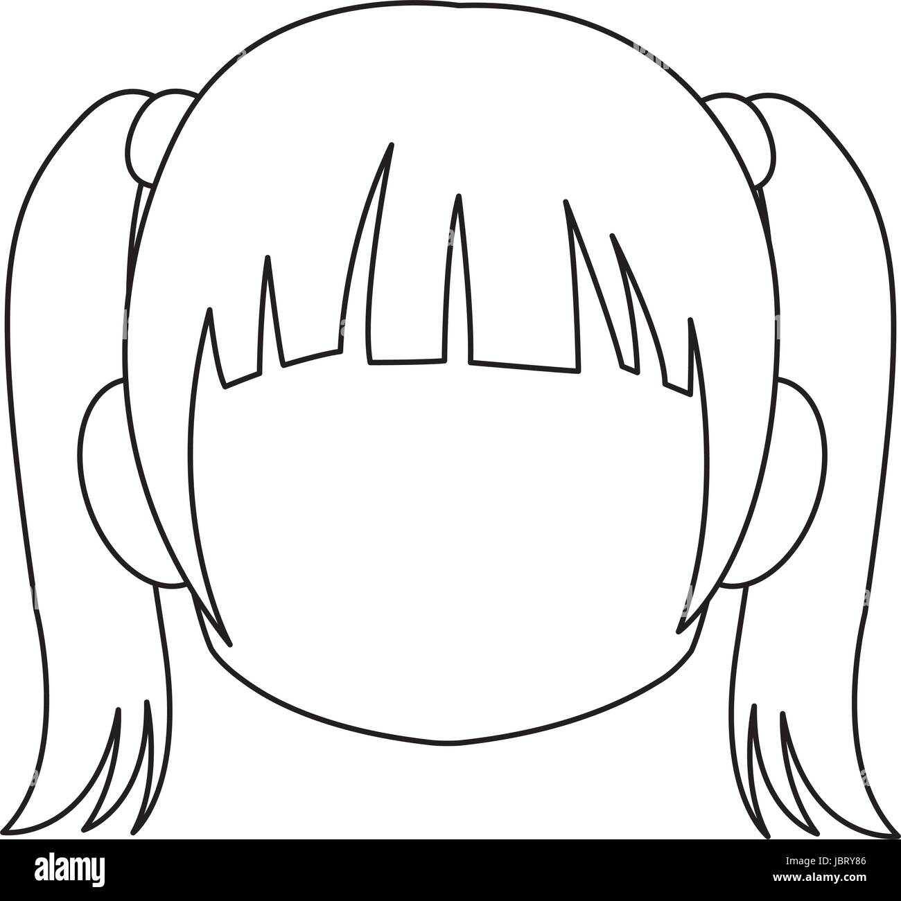 chibi anime girl avatar contour default vector illustration Stock ...