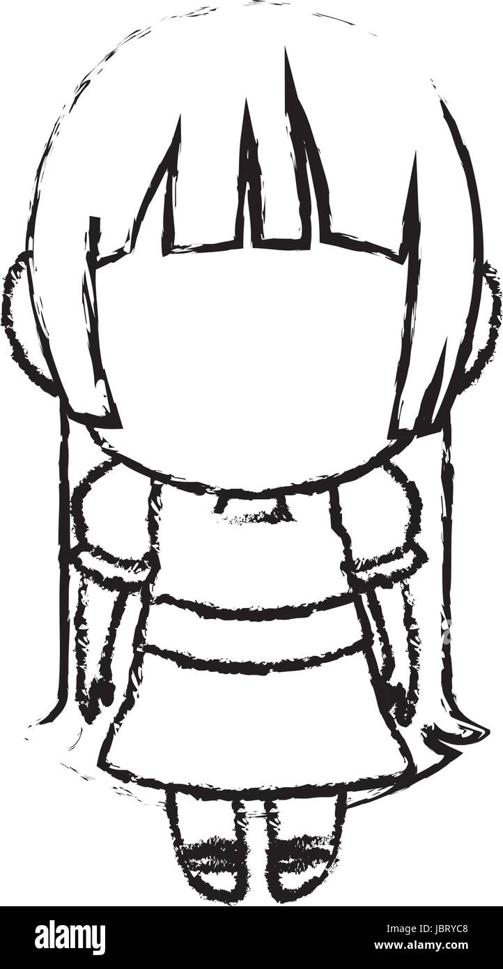 manga anime girl chibi character contour vector illustration Stock ...