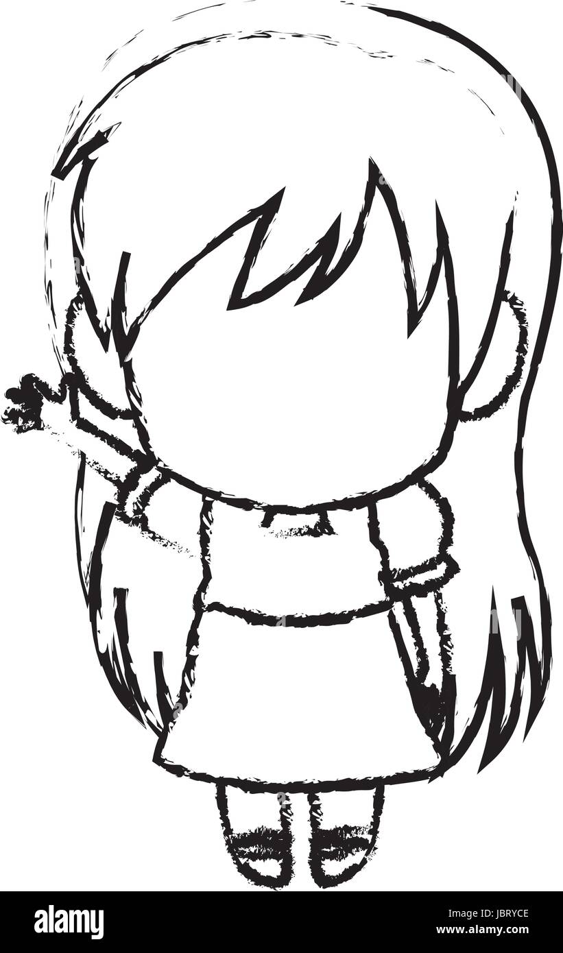 manga anime girl chibi character contour vector illustration Stock ...