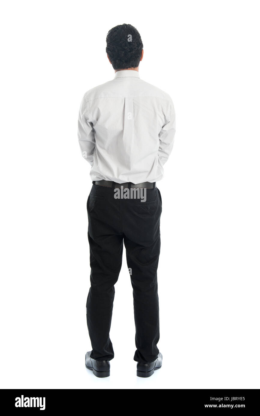 Full body rear view of Asian young male in casual business attire ...