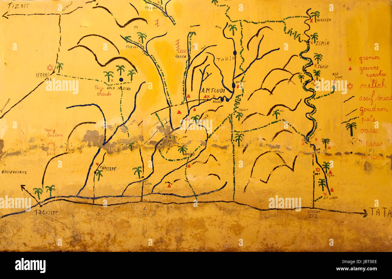 Morocco: Amtoudi valley map painted on the rock Stock Photo - Alamy