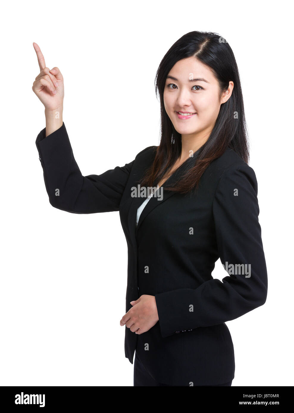 Business woman finger point up Stock Photo - Alamy