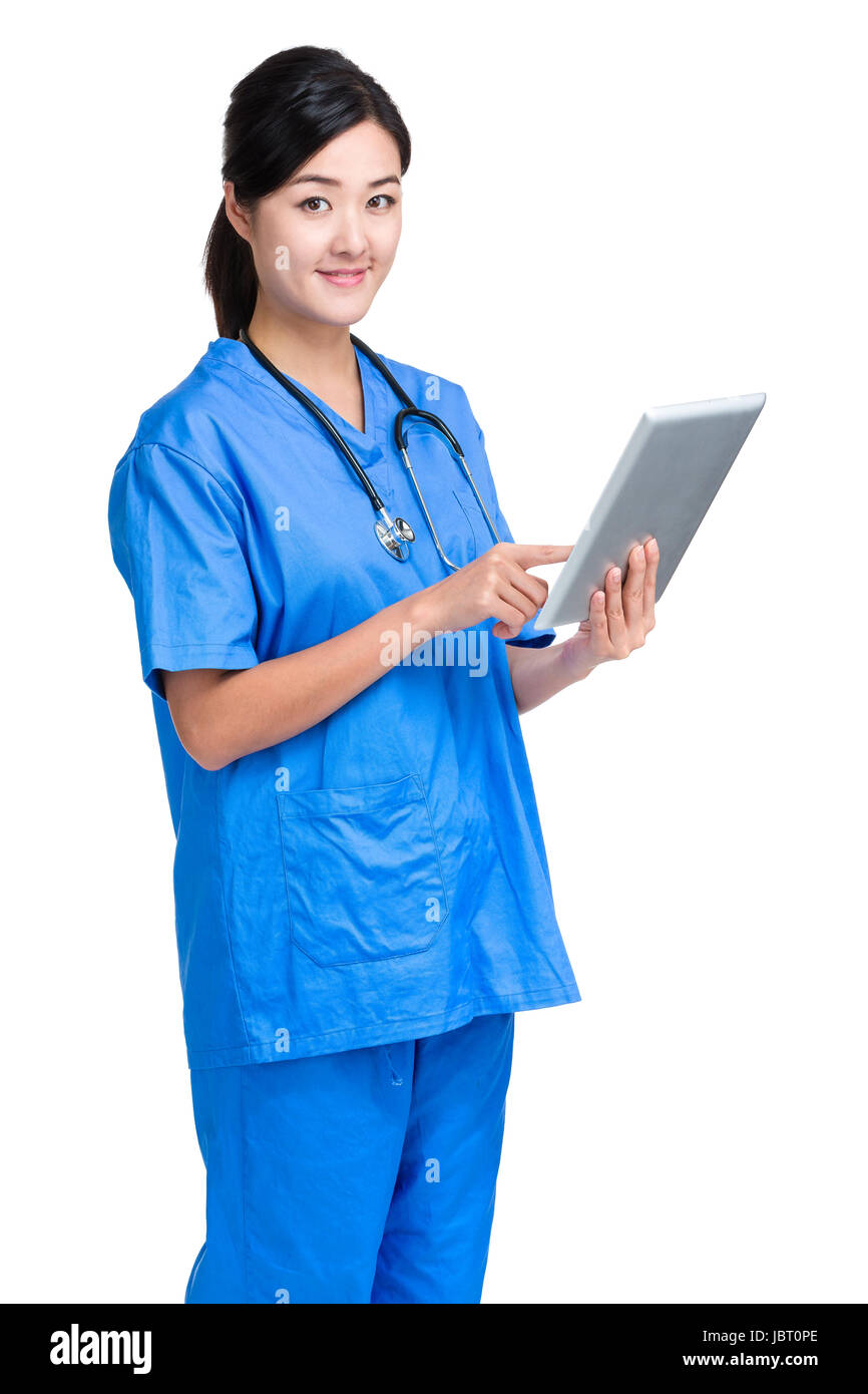 Female chinese doctor with tablet Stock Photo - Alamy