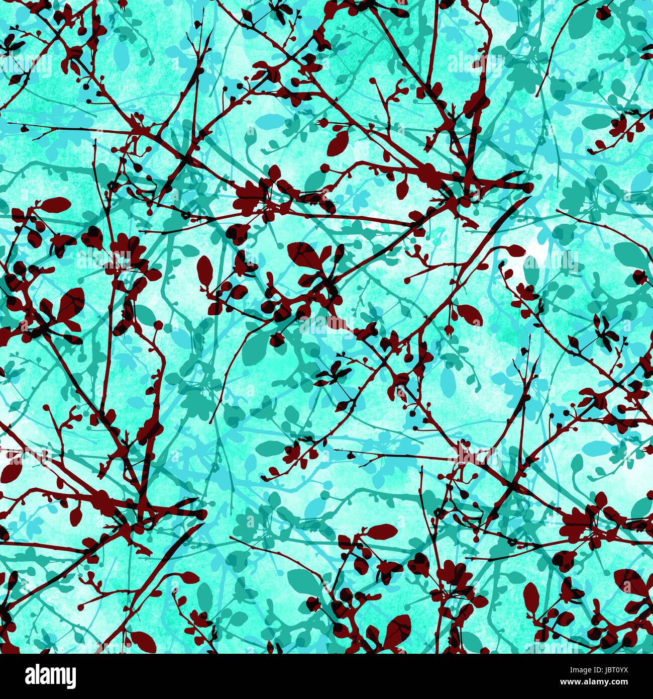 Seamless pattern with tree branches on turquoise texture Stock Photo ...