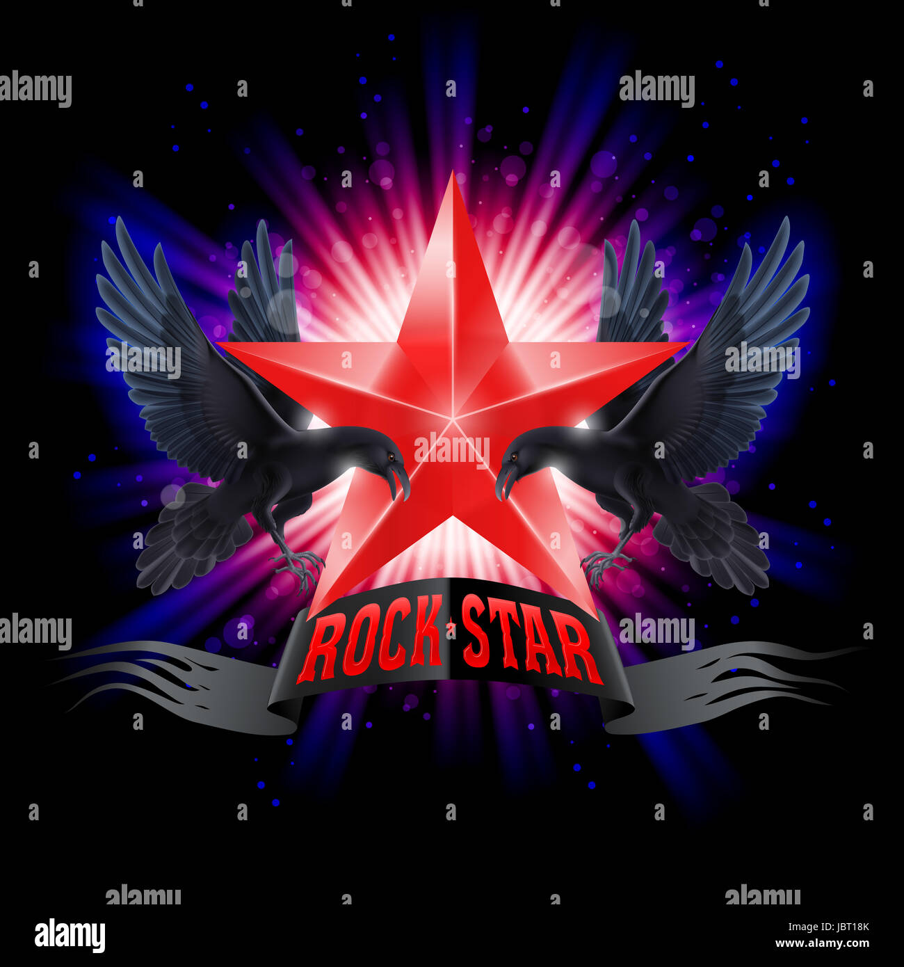 Red Rock Star banner with two ravens over shining background Stock ...