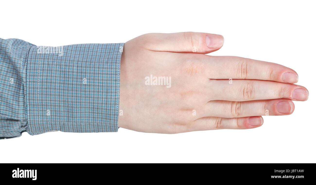 five straight fingers hand gesture isolated on white background Stock ...