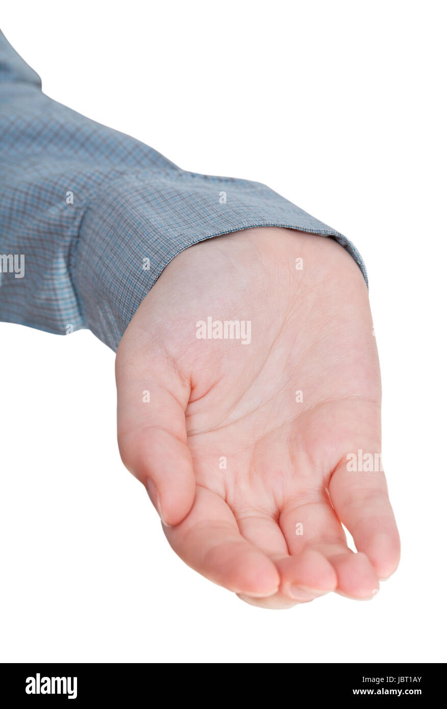 front view of cupped palm hand gesture isolated on white background ...