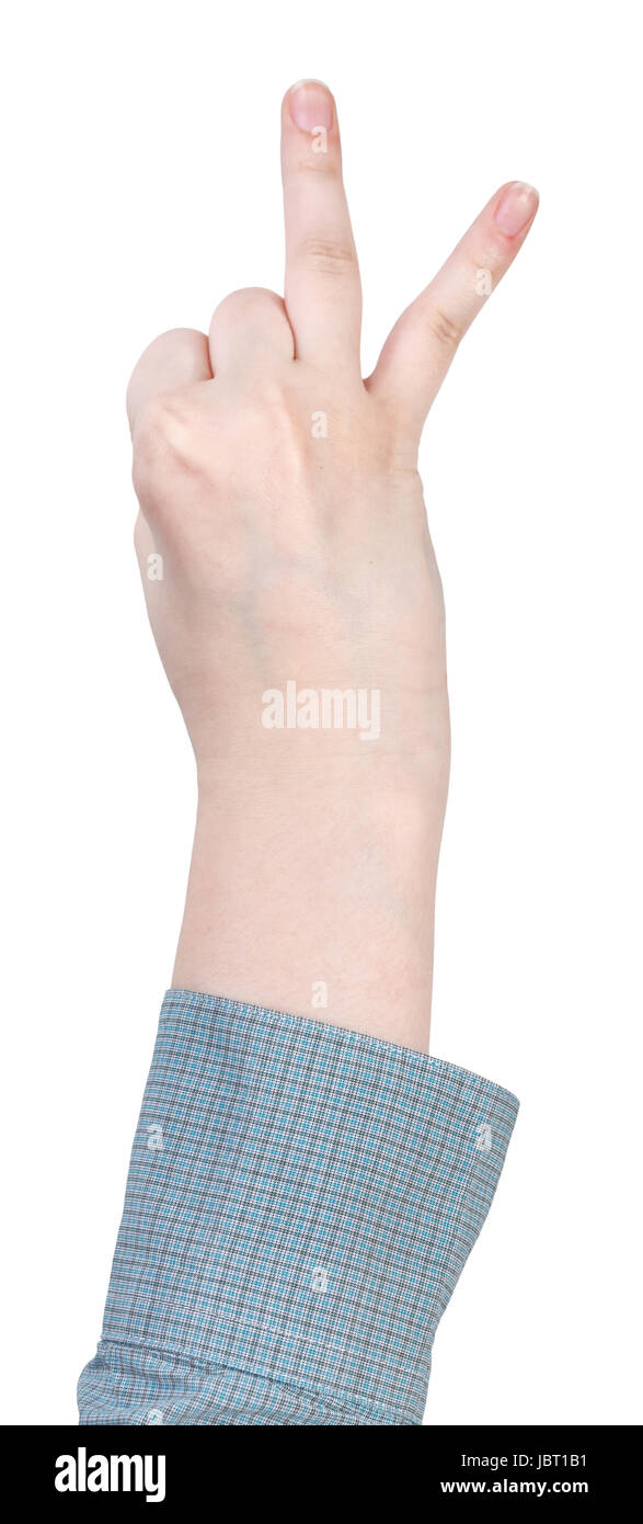 two account by fingers - hand gesture isolated on white background ...