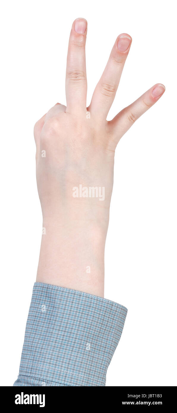 three account by fingers - hand gesture isolated on white background ...