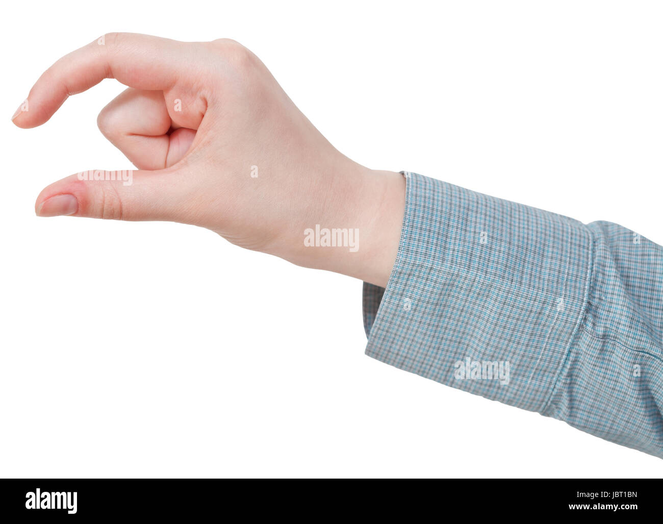 measuring of little size - hand gesture isolated on white background ...