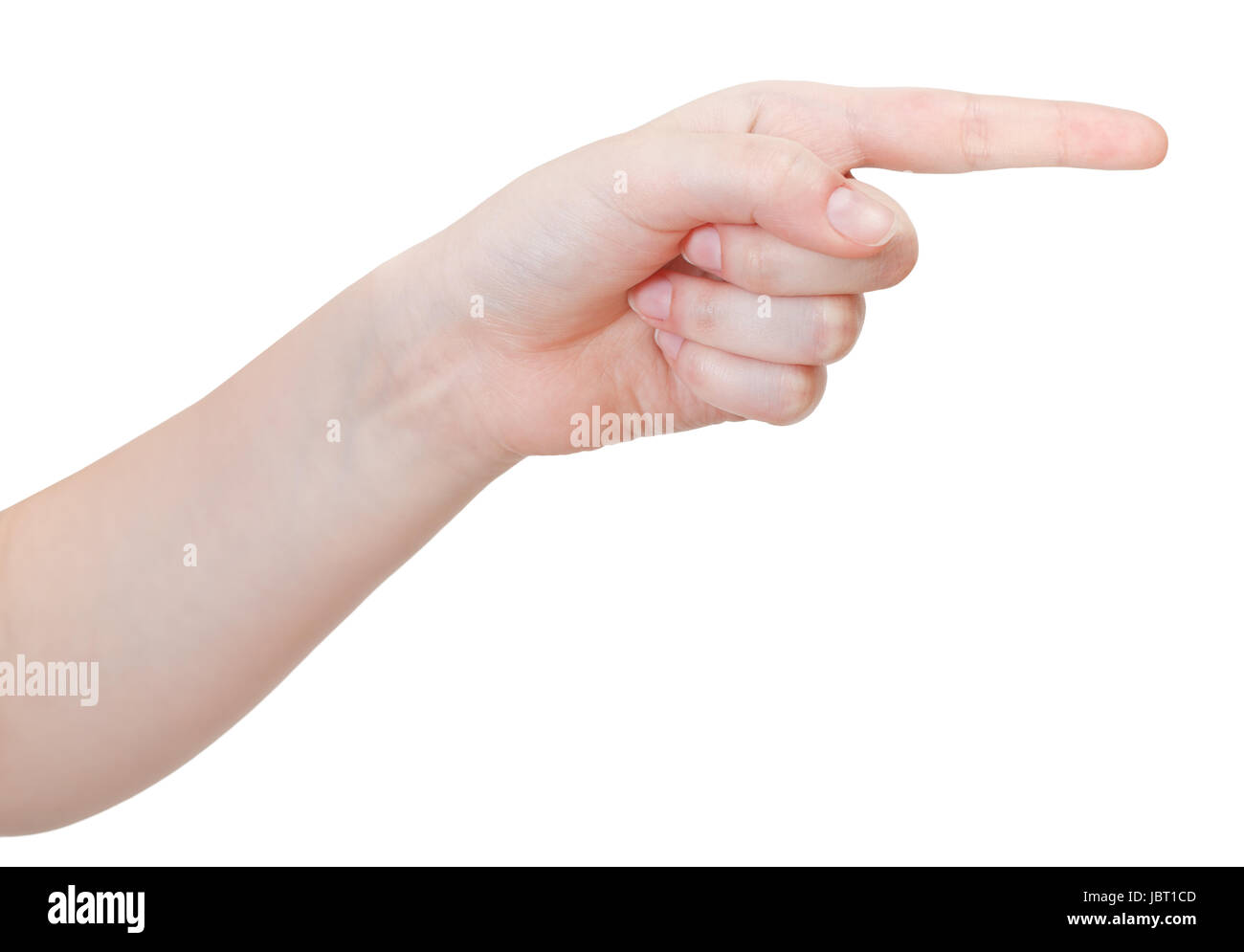 side view of pointing index finger - hand gesture isolated on white ...