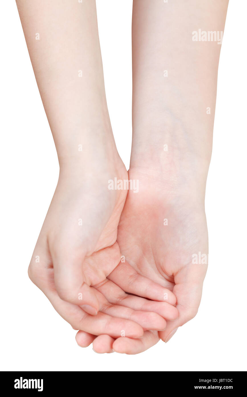 top view of two hollow palms - hand gesture isolated on white ...