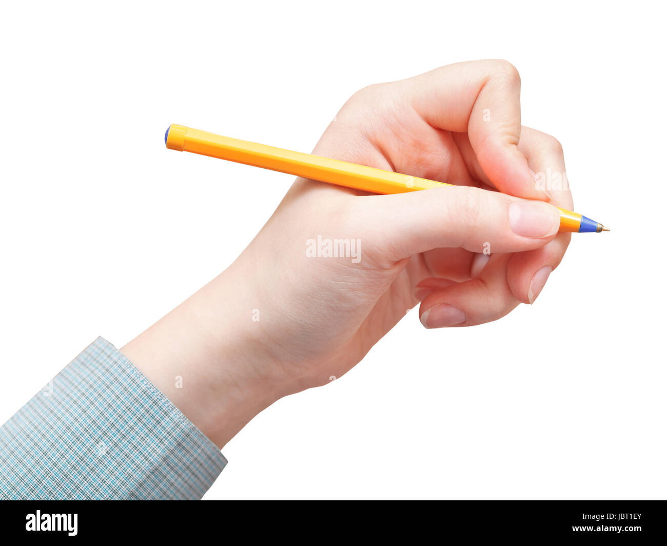 hand writes by yellow pen isolated on white background Stock Photo - Alamy