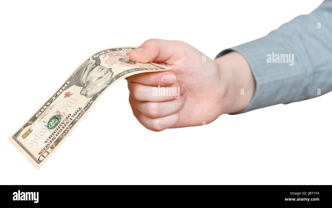 ten dollars banknote in arm isolated on white background Stock Photo ...