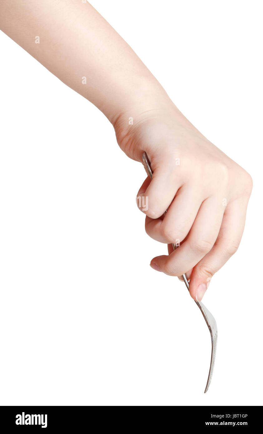 hand with fork isolated on white background Stock Photo - Alamy