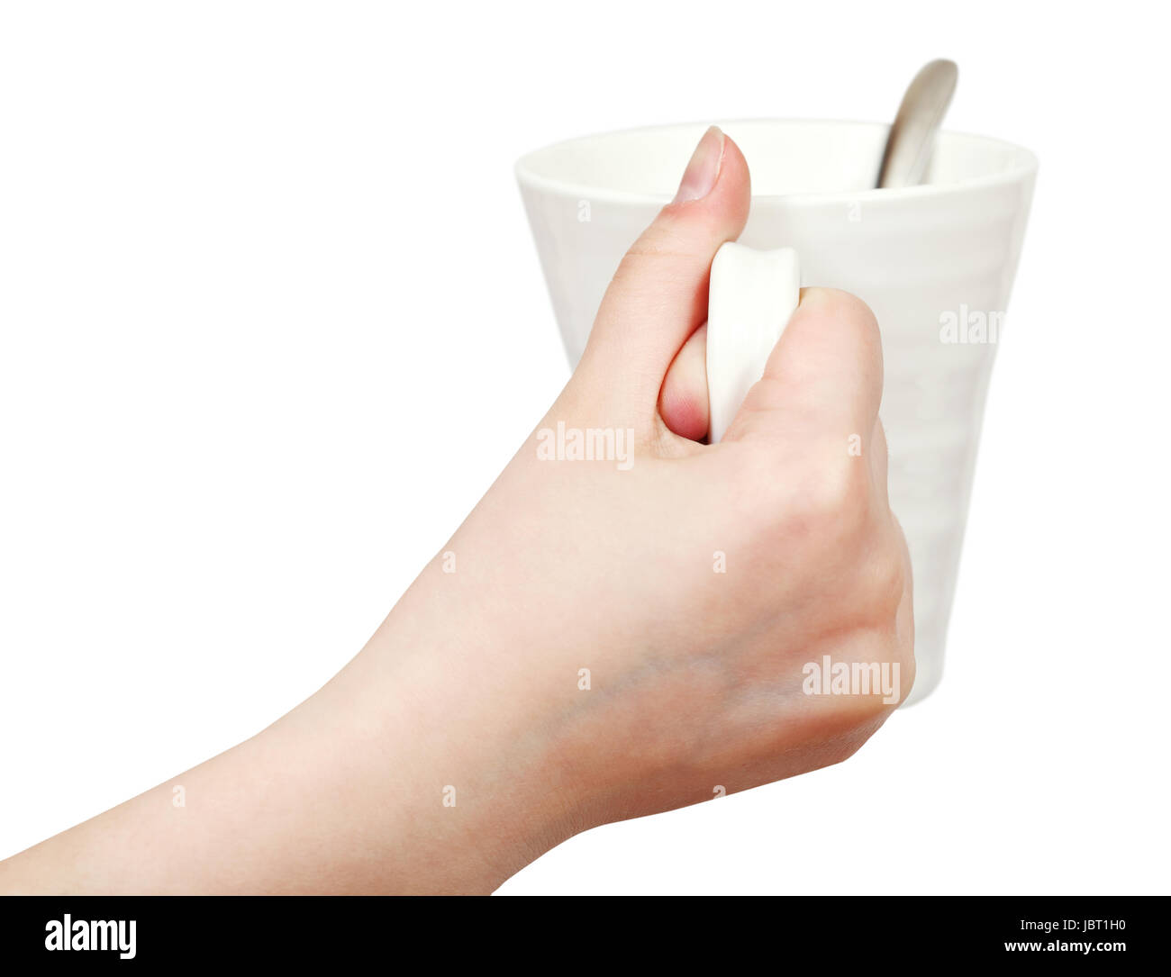 white mug in hand isolated on white background Stock Photo - Alamy