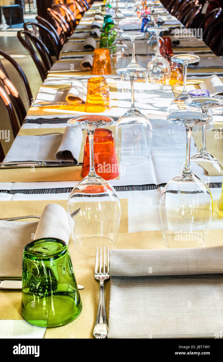 Table in an Italian restaurant. Wooden antique furniture Stock Photo ...