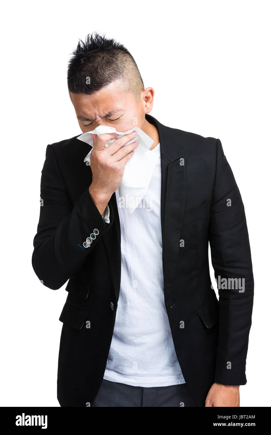 Asian man sneeze Stock Photo - Alamy