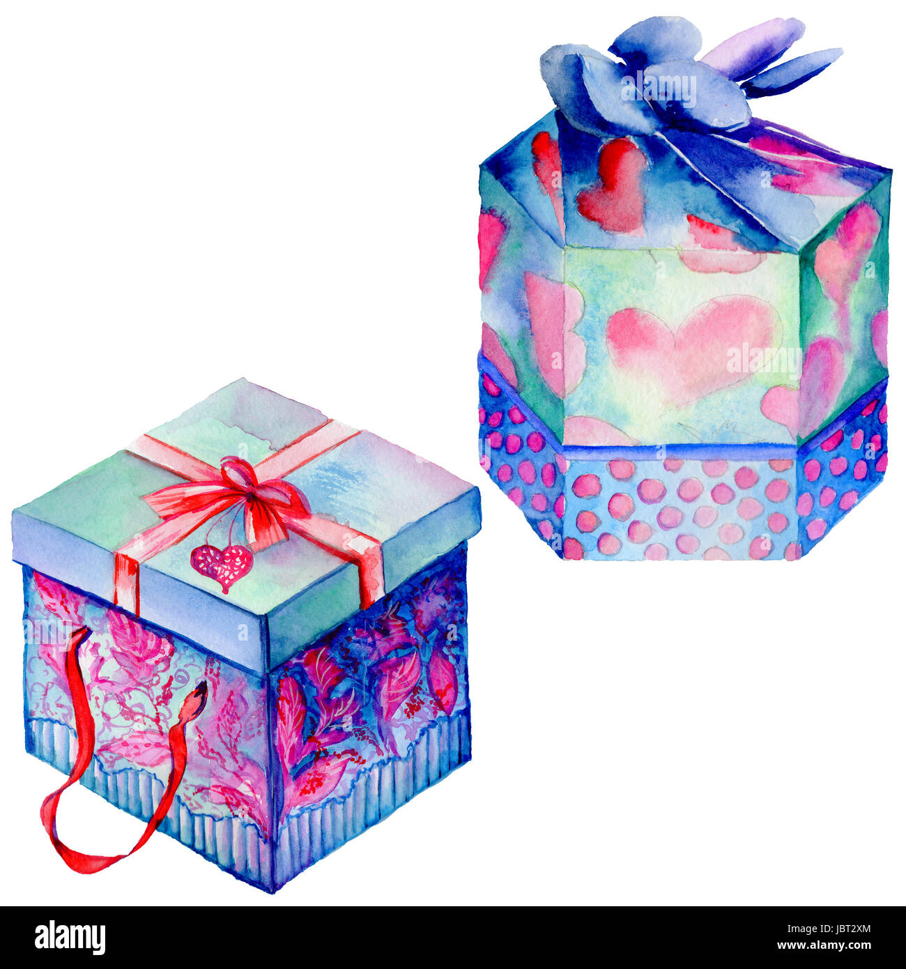 Holiday presents illustration, wrapped gift boxes set, birthday party ...