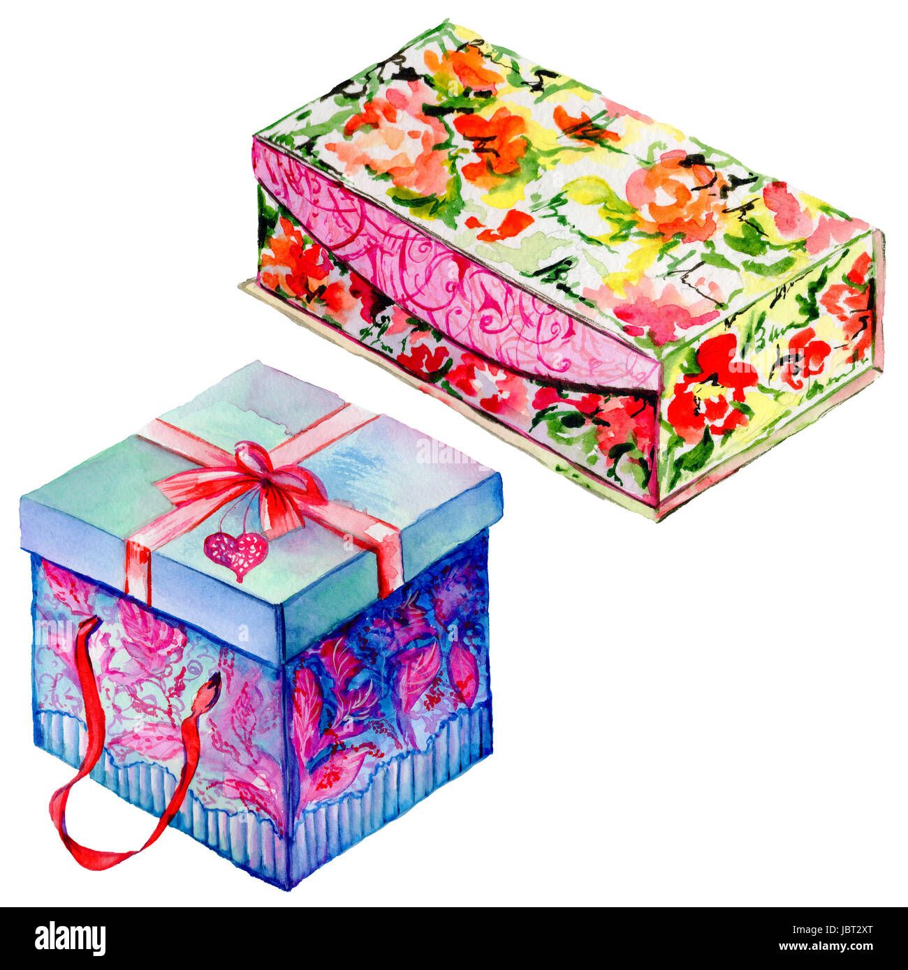 Holiday presents illustration, wrapped gift boxes set, birthday party ...