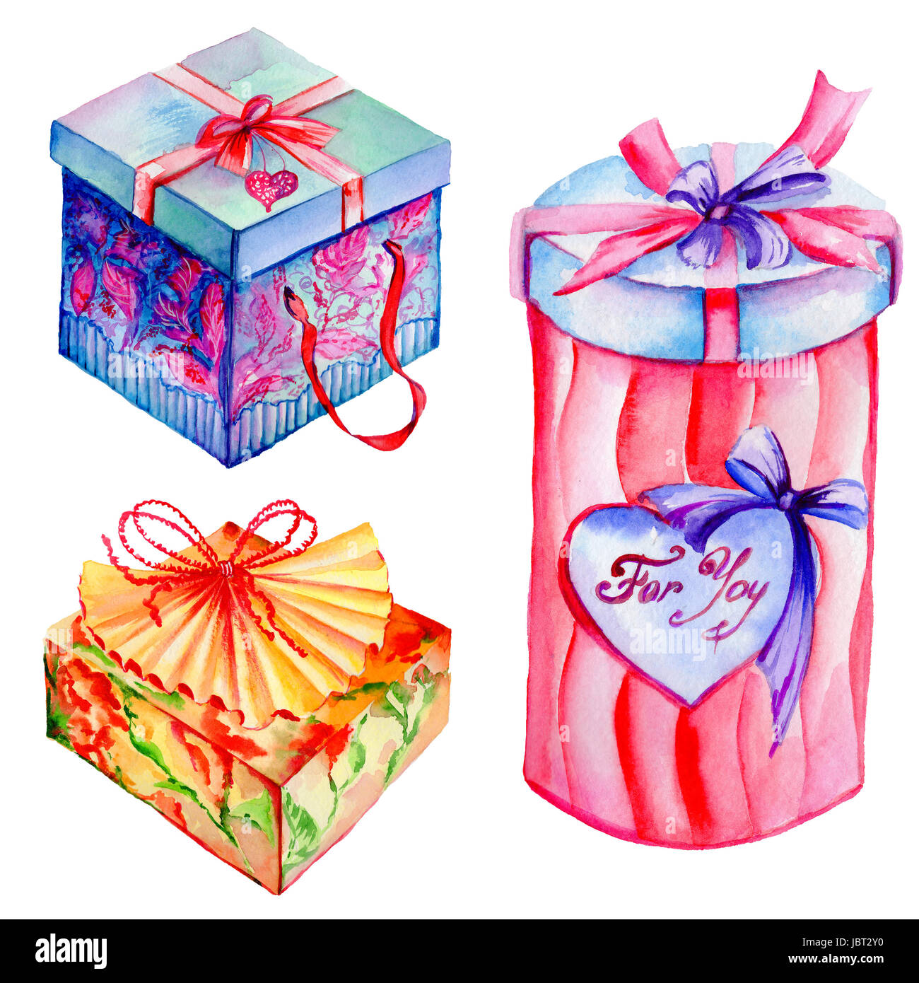 Holiday presents illustration, wrapped gift boxes set, birthday party ...