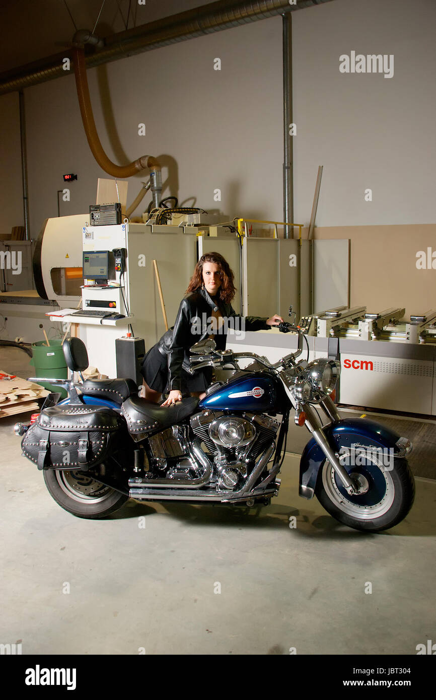 Beautiful brunette girl on a Harley-Davidson Heritage Special ...