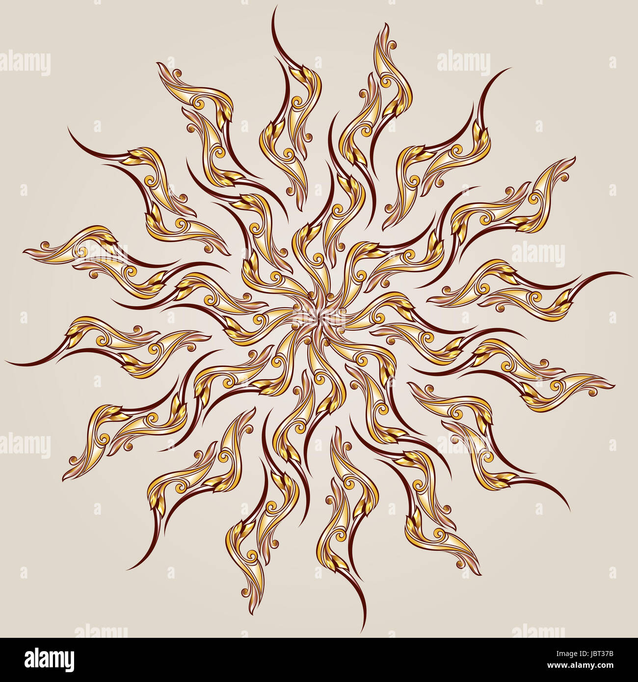 Flower pattern of brown and gold henna on beige background Stock Photo ...