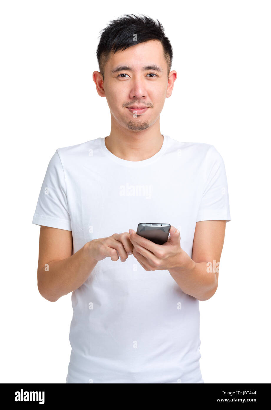 Asian man text message Stock Photo - Alamy