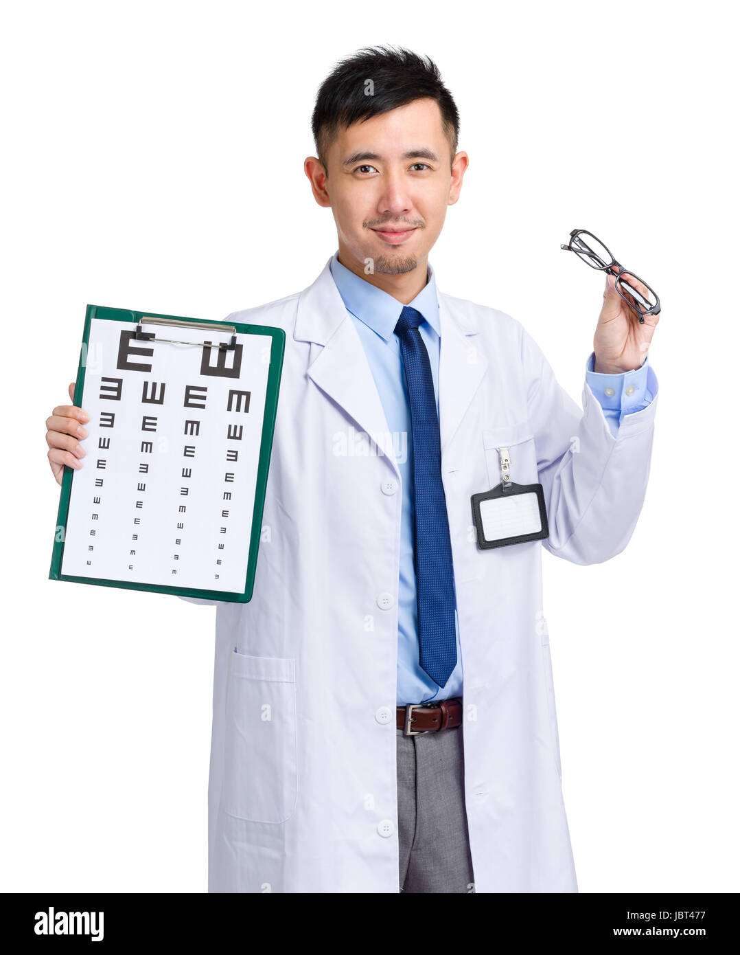 Asian oculist holding eye chart and glasses Stock Photo - Alamy