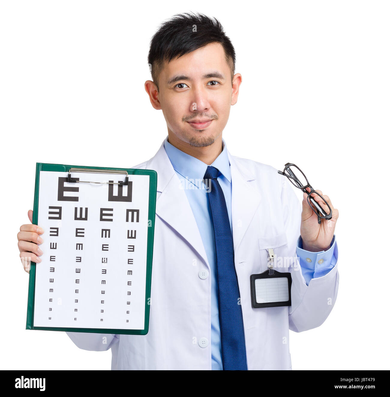 Doctor with eye chart and hold glasses Stock Photo - Alamy