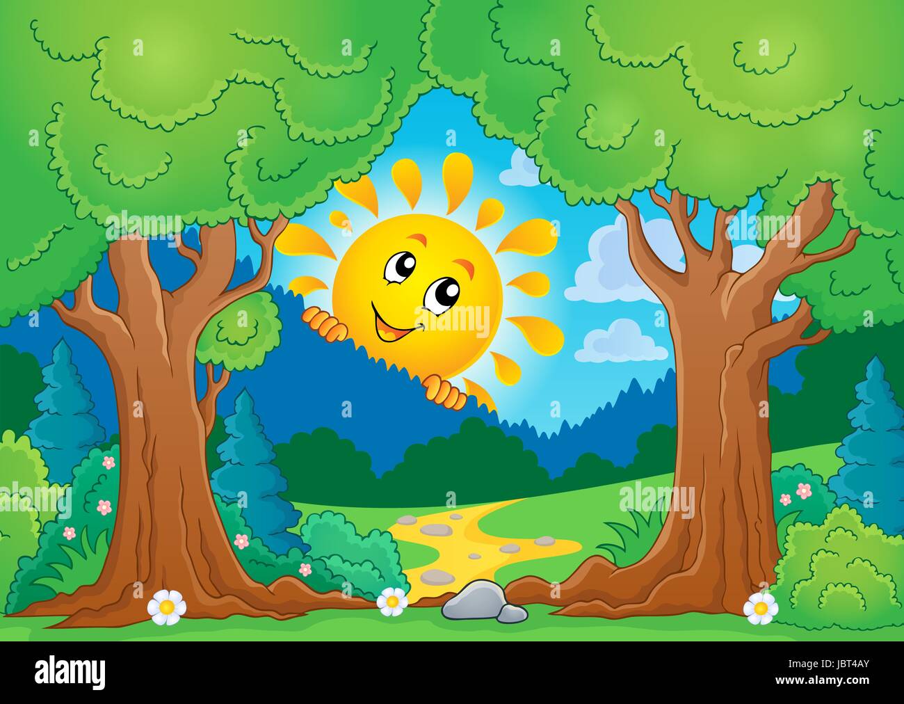 Tree theme with sun 2 - picture illustration Stock Photo - Alamy